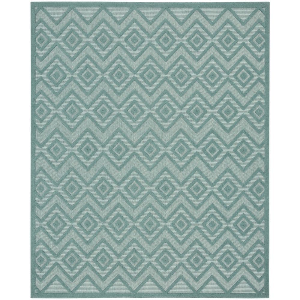 Nourison Versatile Aqua/Teal 7 ft. x 10 ft. Diamond Geometric Indoor ...