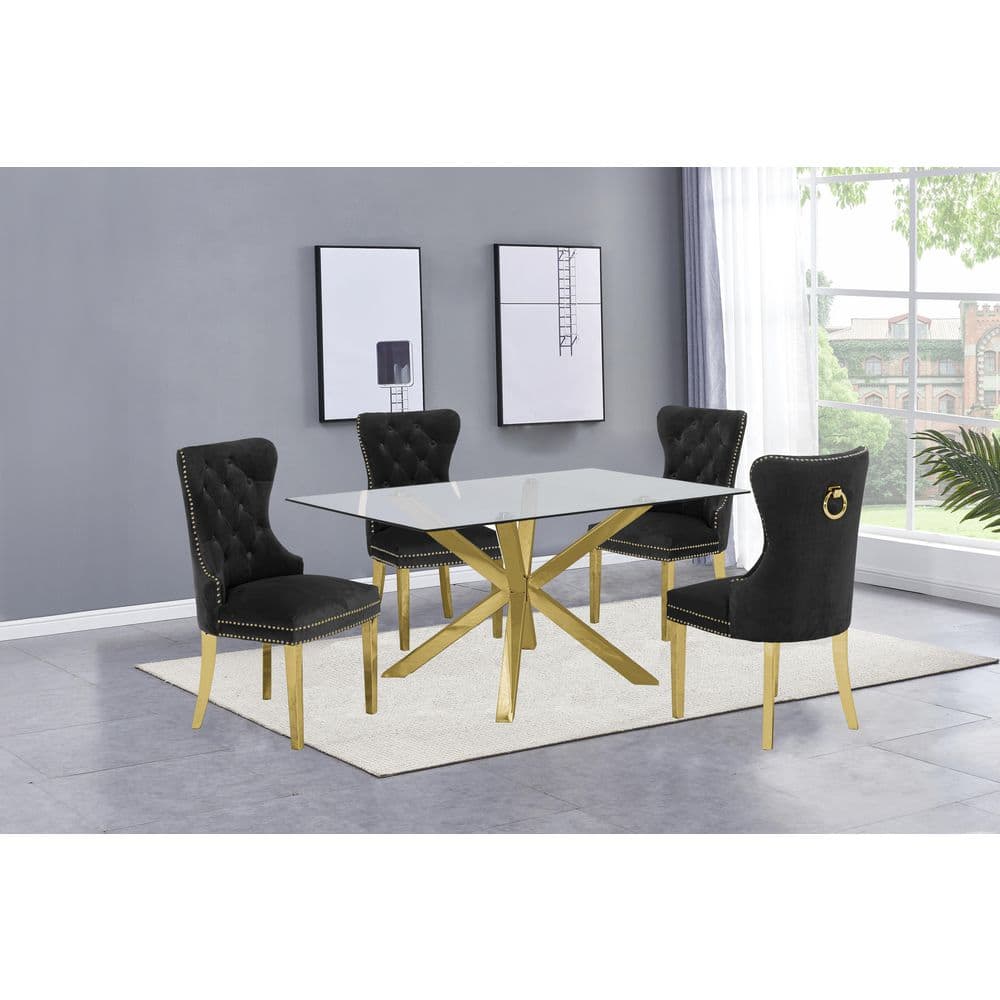 Best Quality Furniture Tom 5-Piece Rectangle Glass Top with Gold ...