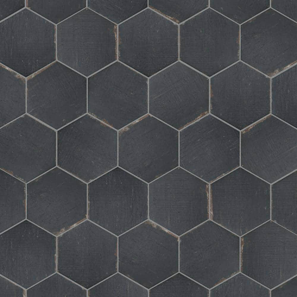 Merola Tile Retro Mini Hex Nero 7 in. x 8 in. Porcelain Floor and Wall ...