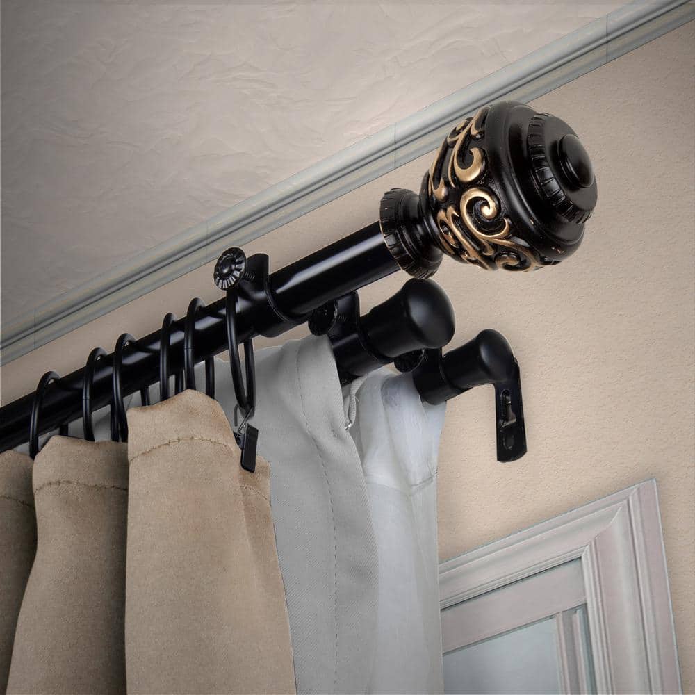 EMOH 13/16" Dia Adjustable 48" to 84" Triple Curtain Rod in Black with ...