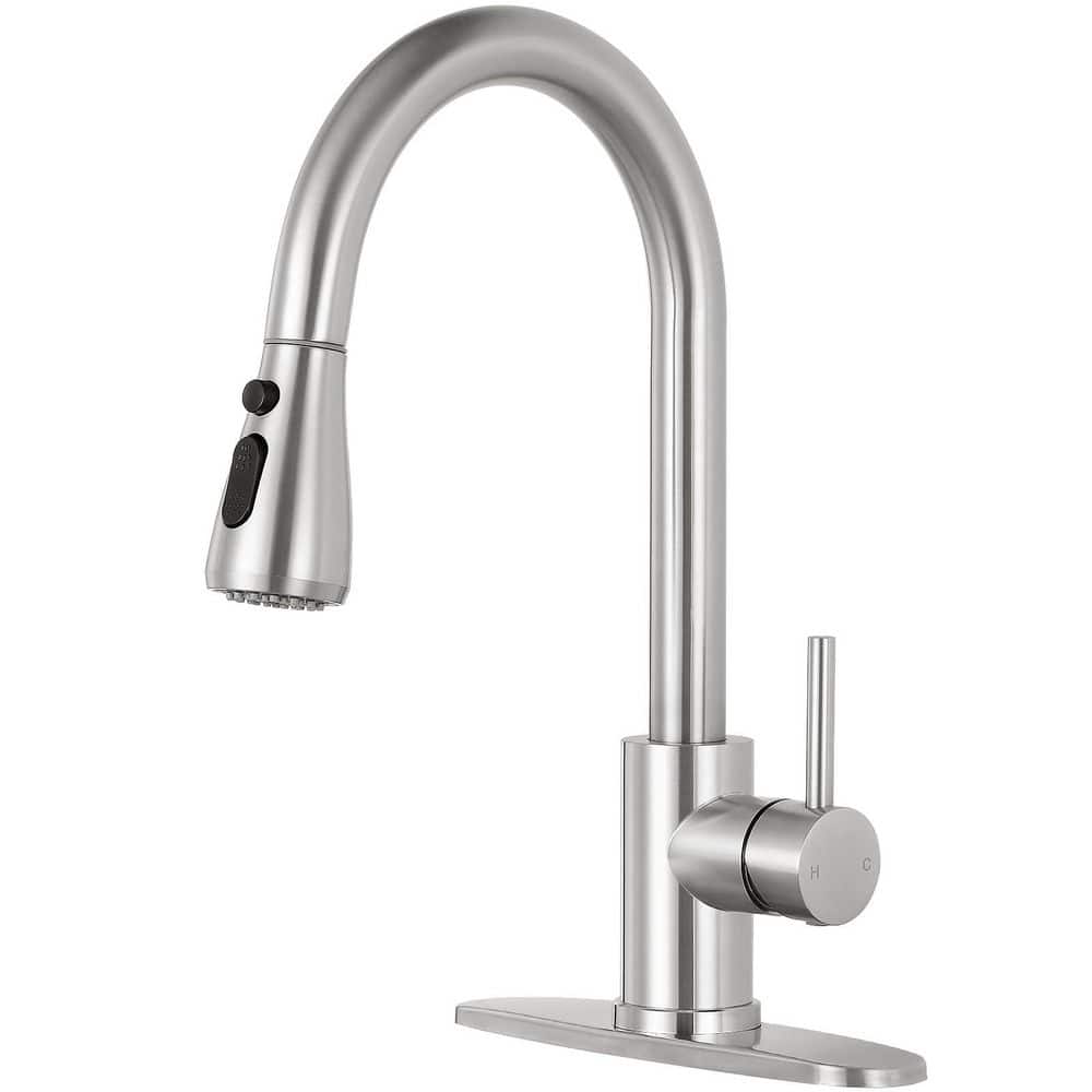 MTTCLE Nickel Brushed 14 in. H Pull Down Sprayer Kitchen Faucet with ...