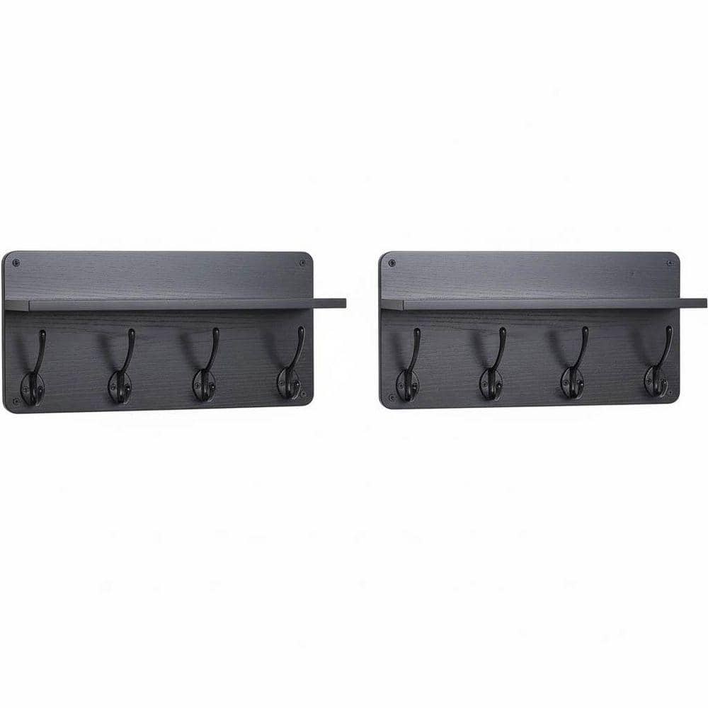 Black Wood Coat Rack Shelf Wall Mounted, Coat Hooks Set of 2 YAR63S ...