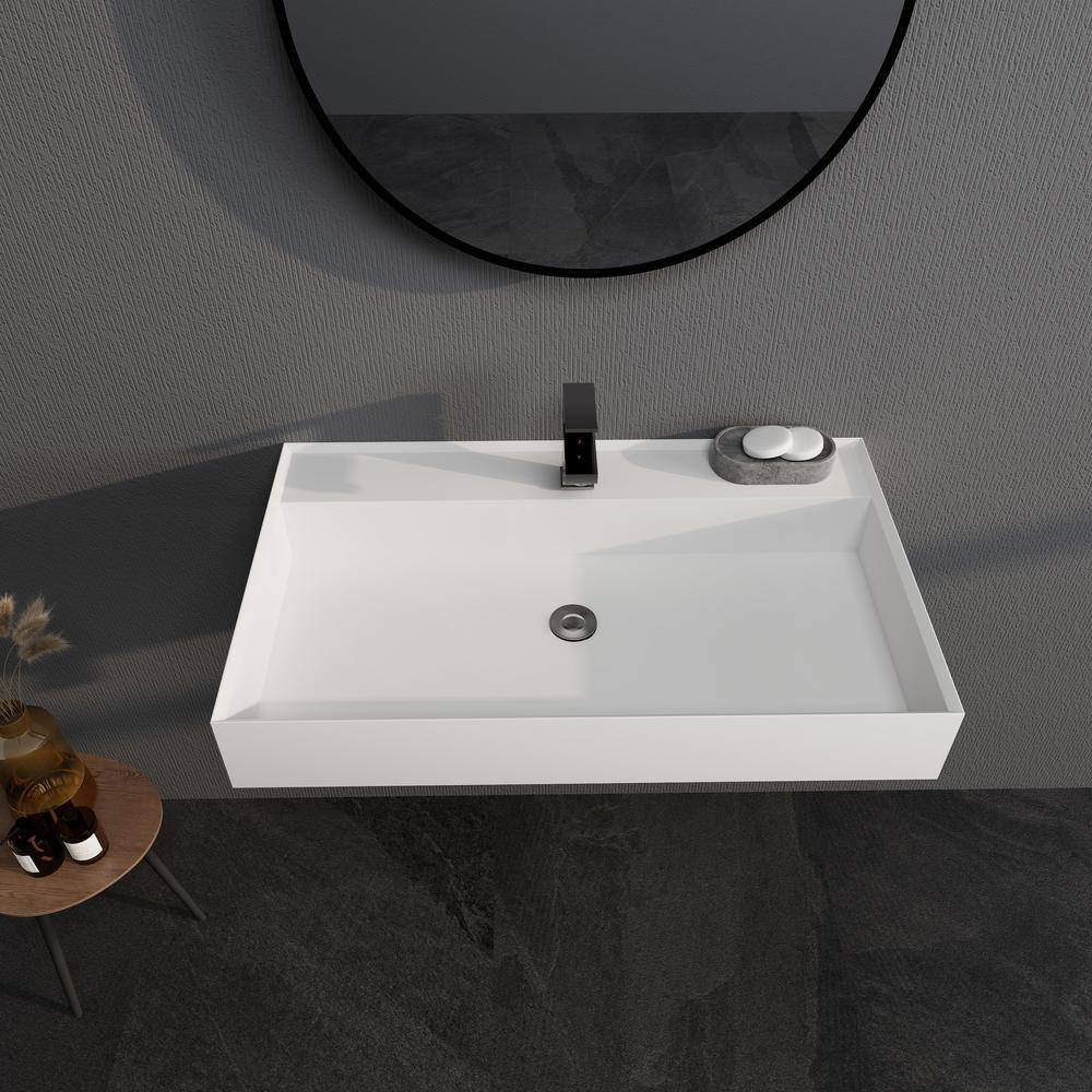SJ STAR&JANE 31-1/2 in. x 19 in. Rectangular Bathroom Vessel Sink in White Solid Surface VS06-80 ...