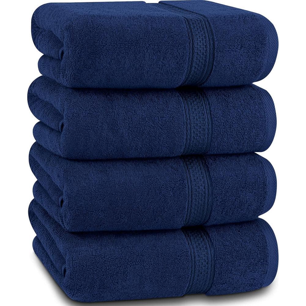 4-Piece Navy Blue Ring Spun Cotton Premium Bath Towels Set YY1NCNNNYA ...