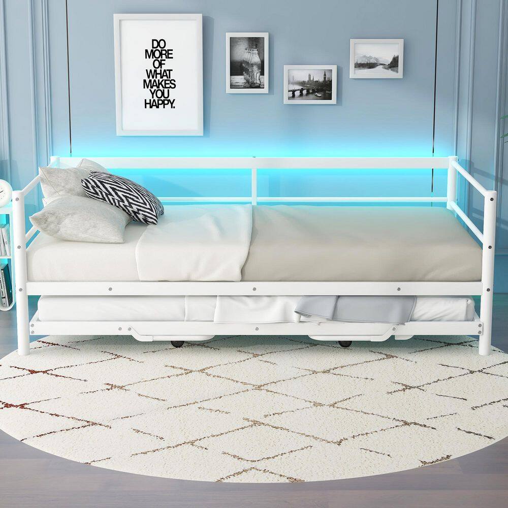 Nestfair White Twin Size Metal Daybed with Adjustable Pop Up Trundle ...