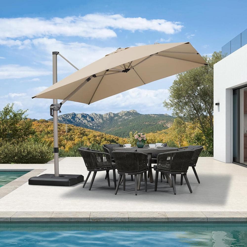 PURPLE LEAF 10 ft. Square Outdoor Patio Cantilever Umbrella Light ...