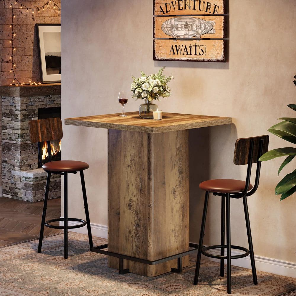 BYBLIGHT Kearsten 39.4 in. H Brown Square Bar Table, Wooden Bar Table ...