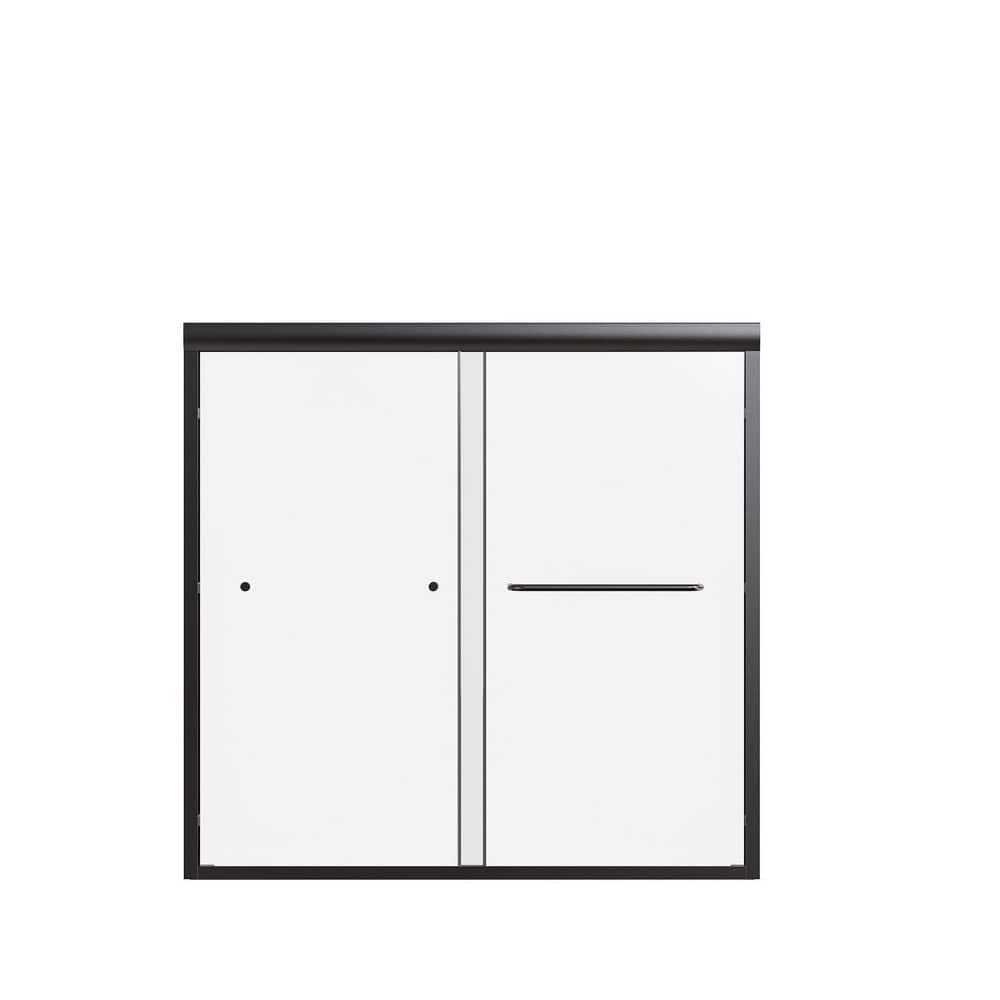 LIVACA 60 in. W x 58 in. H Double Sliding Aluminum Semi-Frameless Tub ...