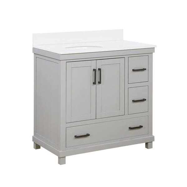 Rion 36 in. Gray Bathroom Vanity with White Composite Granite Vanity ...