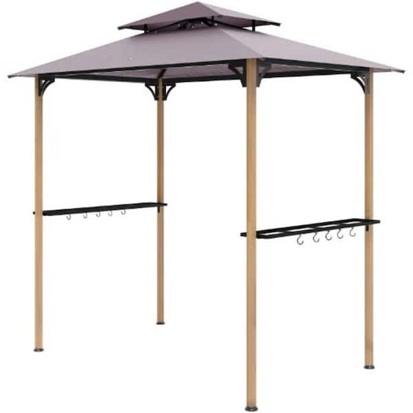 5 ft. x 8 ft. Brown Double Tiered Barbecue Grill Gazebo Shelter, Grill ...