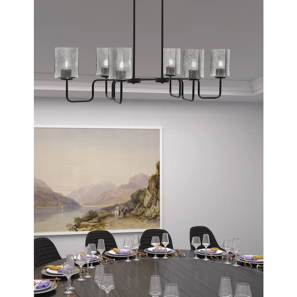 Elonia 6 Light Matte Black Linear Chandelier with 3.5 in. Smoke Bubble ...