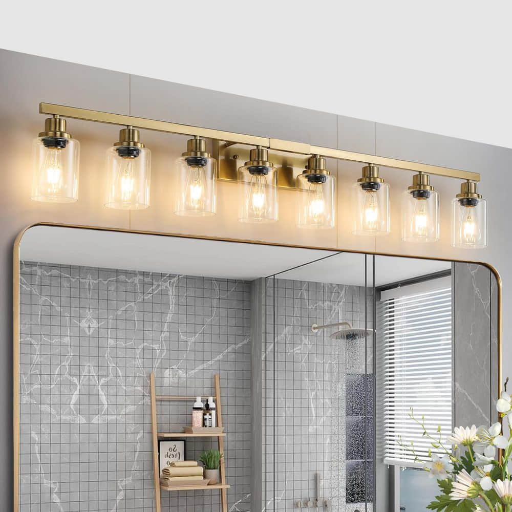 Byteany 51 in. 8-Light Golden Vanity Light with Clear Glass Shades ...
