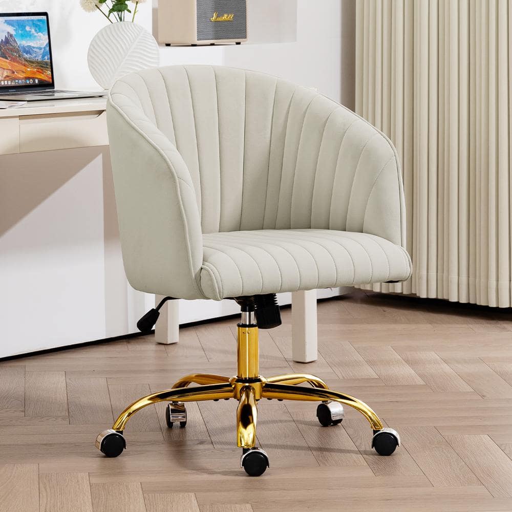 JEAREY Modern White Velvet Height Adjustable Office Desk Chair with ...