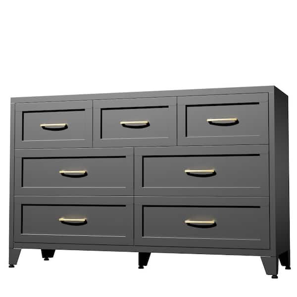 Damodpoy 7-Drawer Black Metal Dresser, Low-Profile Chest for Bedroom ...