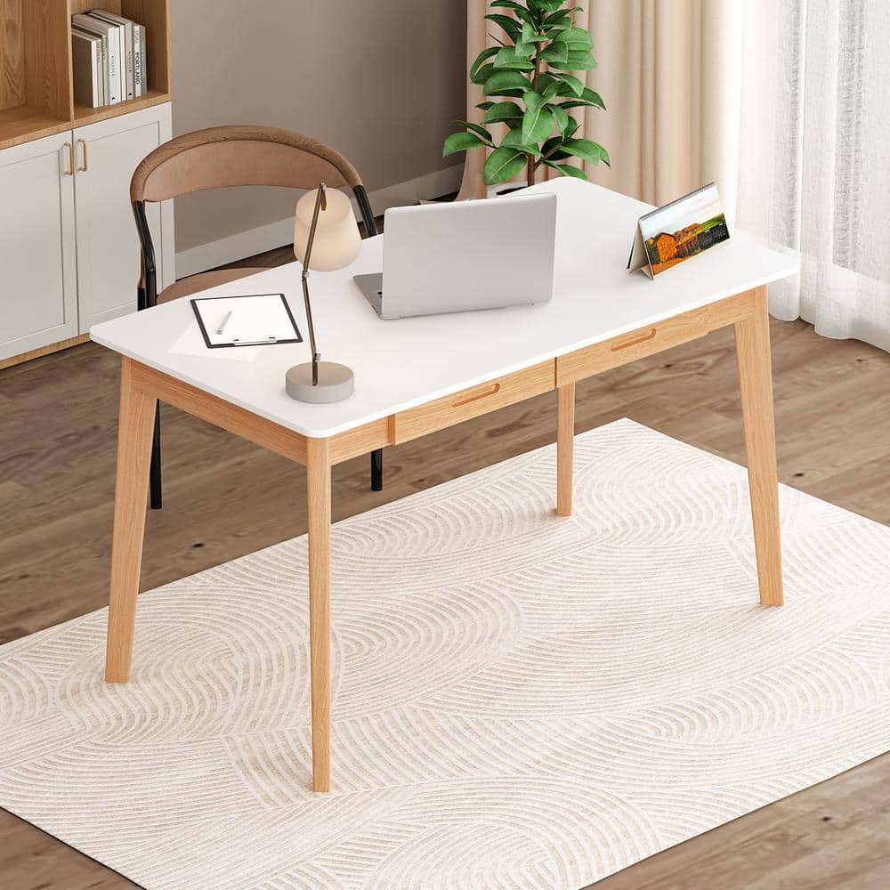 FUFU GAGA 39.4 in. W 29.5 in. H White MDF Writing Desk with 2 Drawers DRF WFKF210013 05 d The Home Depot