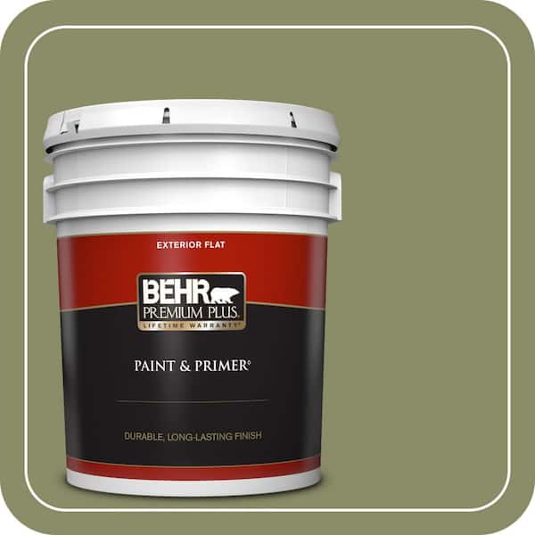BEHR PREMIUM PLUS 5 gal. #S370-5 Pesto Paste Flat Exterior Paint ...