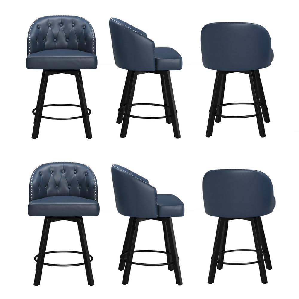 LUE BONA 26in. Navy Faux Leather Upholstered Metal Frame Counter Height ...