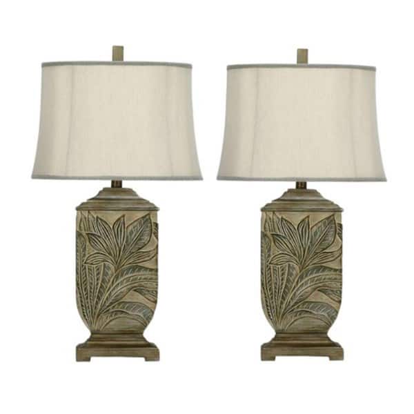 Fangio Lighting Pair of 27 in. Designer Silver/Green Cast Leaf Embossed ...