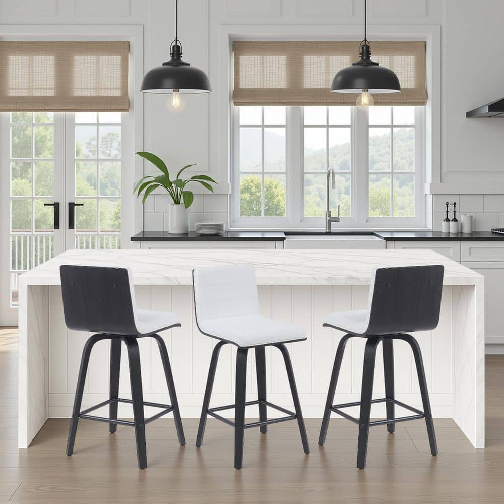Armen Living Vienna 35.5 in. H White / Black Square Back Wood Bar Stool ...