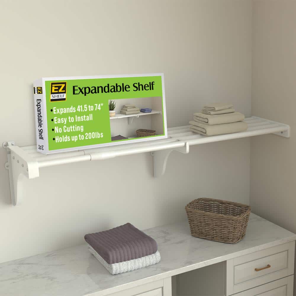 EZ Shelf 28 in. - 48 in. Expandable Small Shelf in White with 1 End ...