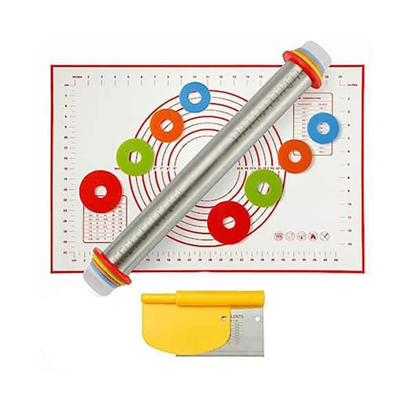 Stainless Steel Rolling Pin with Thickness Rings, Silicone Baking ...