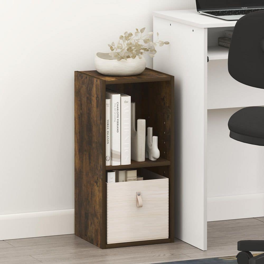 Furinno FULDA 21.18 in. Tall Amber Pine Wood 2-Shelf Narrow Bookcase ...