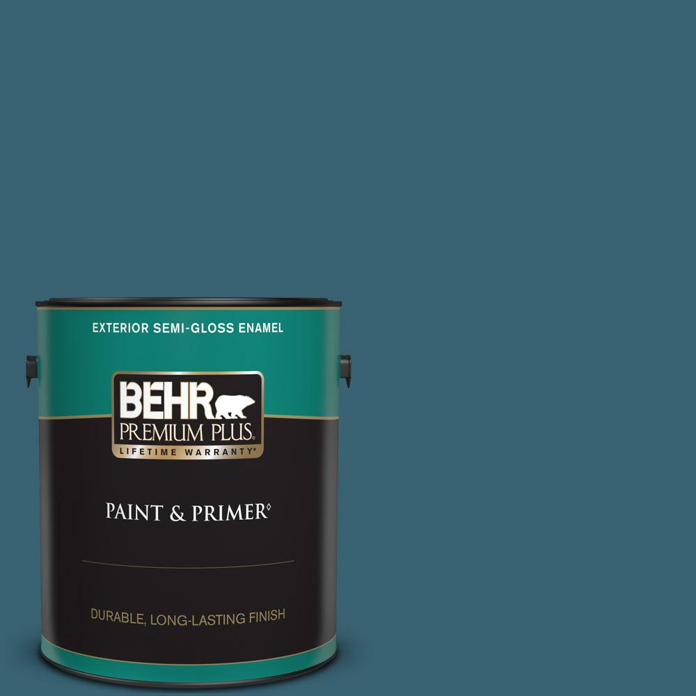 BEHR PREMIUM PLUS 1 gal. #PPU13-18 Bermudan Blue Semi-Gloss Enamel ...