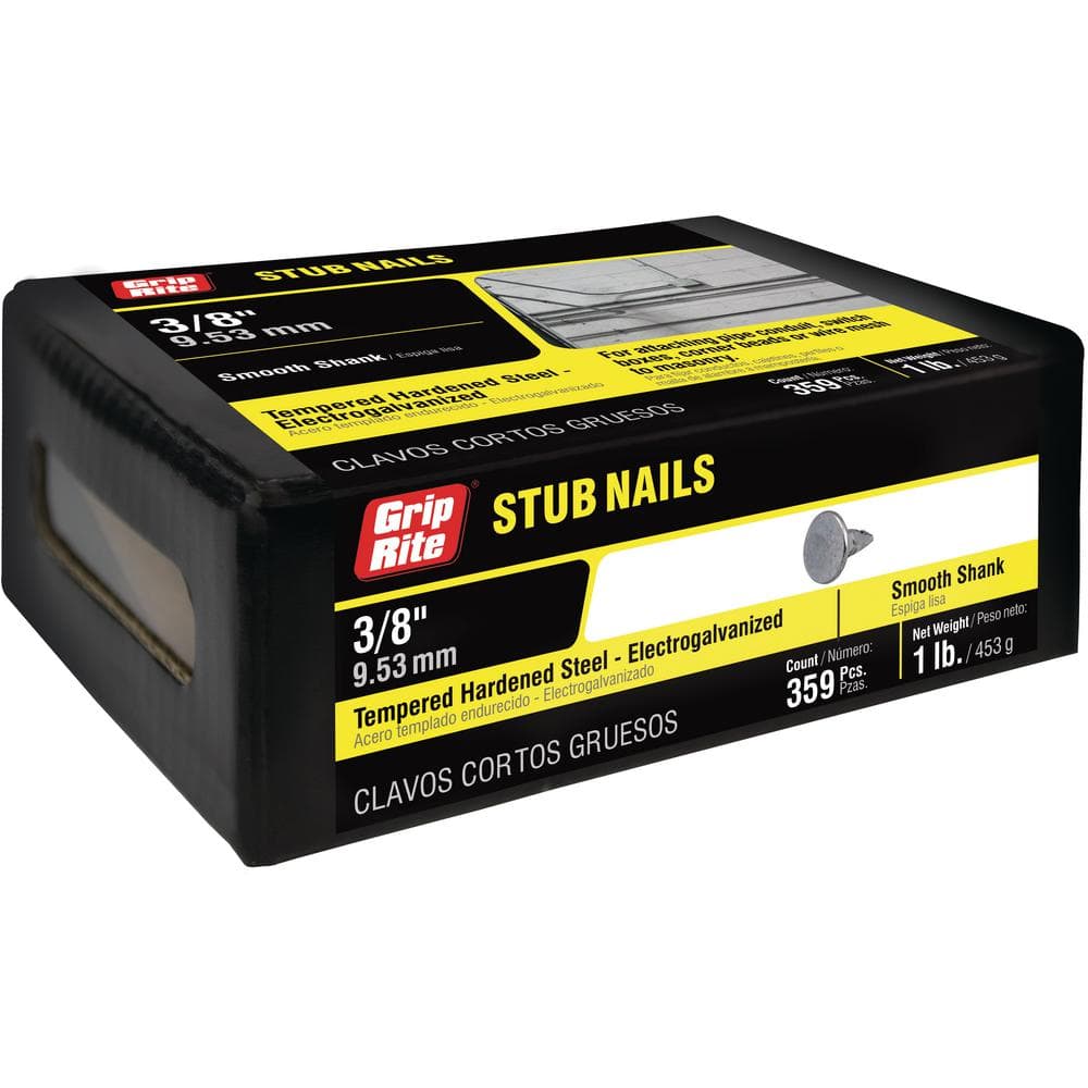 Grip-Rite 3/8 in. x 1-Gauge Electrogalvanized Steel Stub Nails 1 lb ...