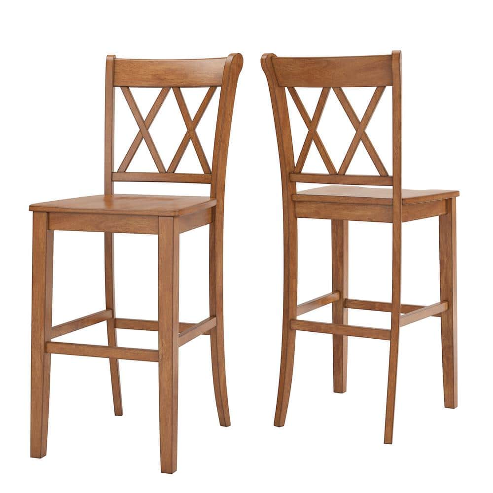 HomeSullivan Oak Double X Back Bar Height Chairs (Set of 2) 40530C3 ...
