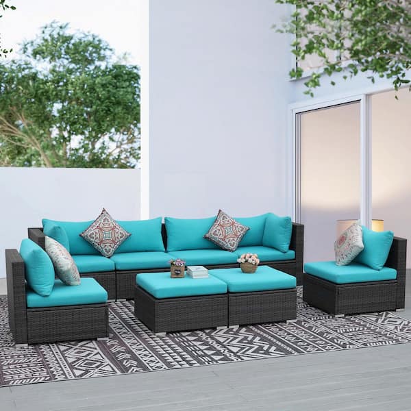 8-Pieces Gray Wicker Outdoor Sectionals Patio Furniture Set ...
