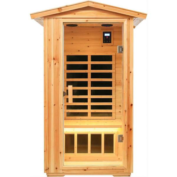 Spygo Moray 1-Person Outdoor Fir Infrared Sauna with 6 Far-Infrared Carbon Crystal Heaters and ...