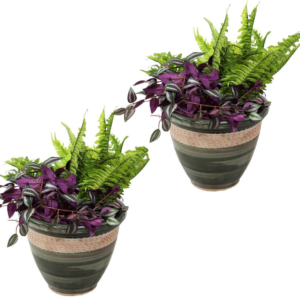 Sunnydaze 2 Purlieu 12 in. Tempest Ceramic Indoor/Outdoor Planters AP ...