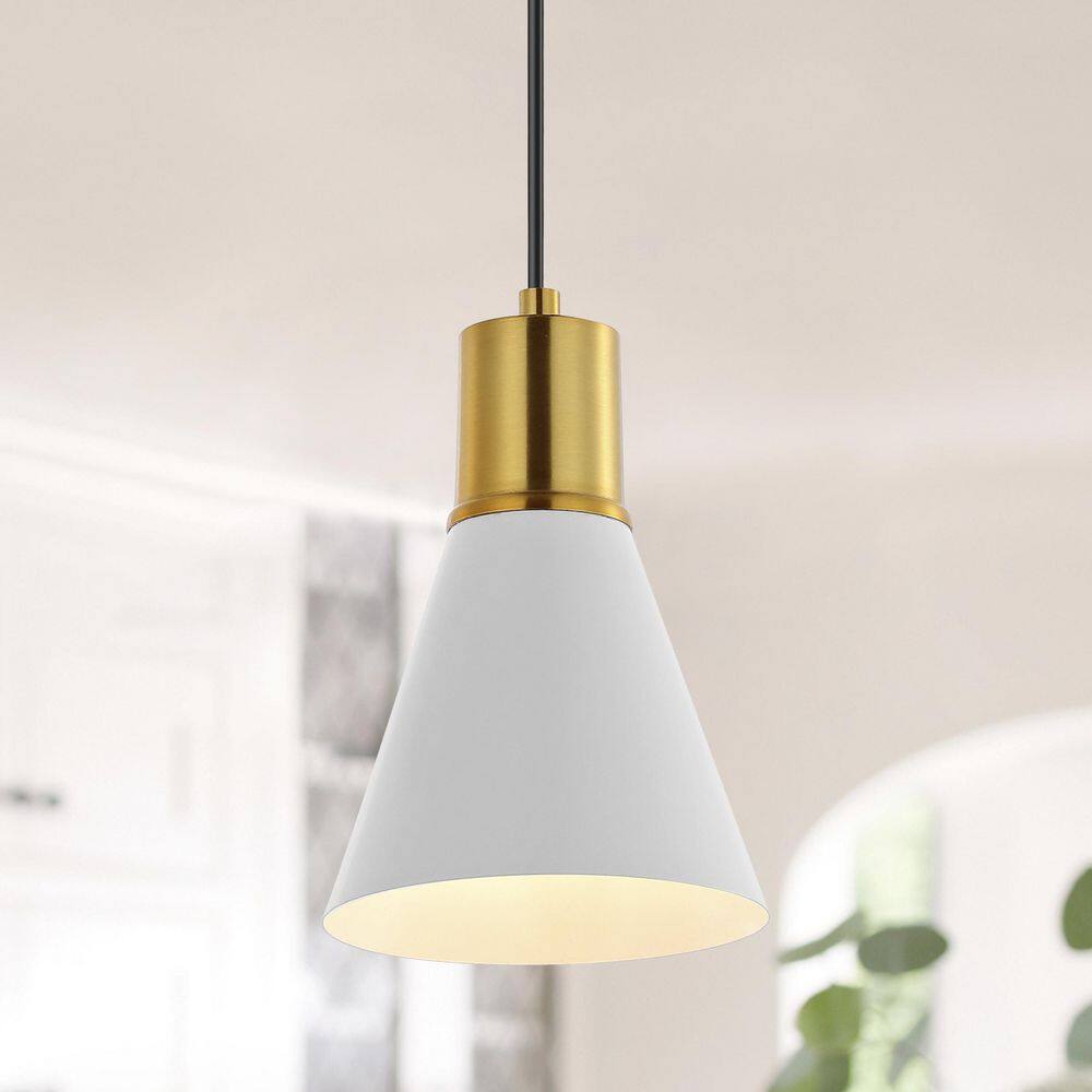 JONATHAN Y Apollo 6 in. 1-Light Mid-Century Modern Iron, White/Brass ...