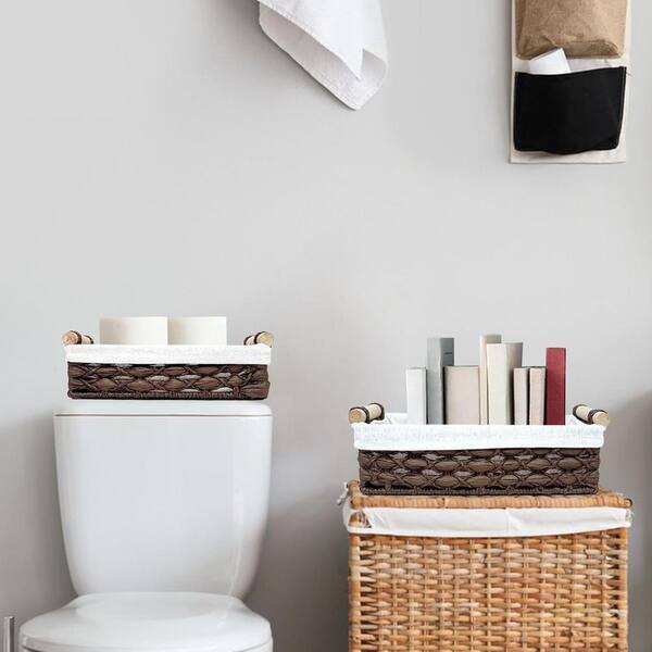 Brown 12 in. x 4 in. Paper Decorative Basket (Set of 2) with Wood ...