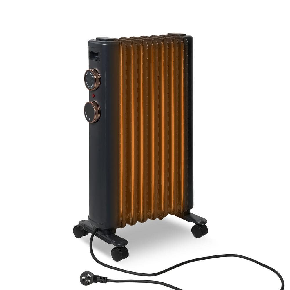 Amucolo 1500-Watt Matte Black Portable Electric Oil-Filled Radiator ...