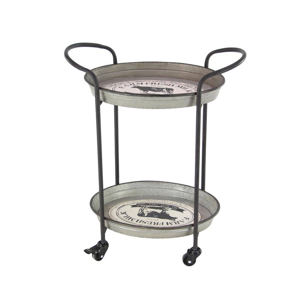 Litton Lane 30 in. Grey Metal Farmhouse Bar Cart 98492 - The Home Depot