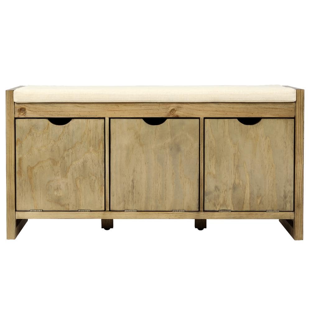 VERYKE Gray Wash Storage Bench with Removale Cushion and 3 Flip Lock ...