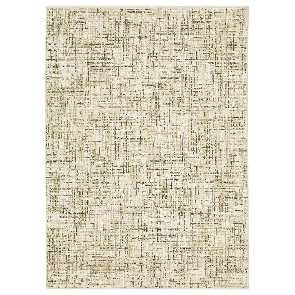 AVERLEY HOME Ross Ivory/Brown 7 ft. x 10 ft. Distressed Abstract ...