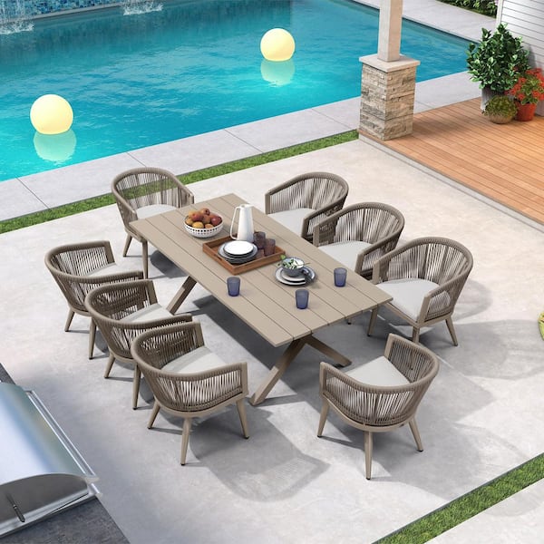 PURPLE LEAF 9-Piece Aluminum All-Weather Wicker Outdoor Dining Set with ...