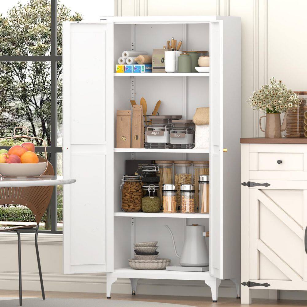 Tileon 65 in. White Steel Kitchen Storage Cabinet, 4-Tier Bookcase w ...