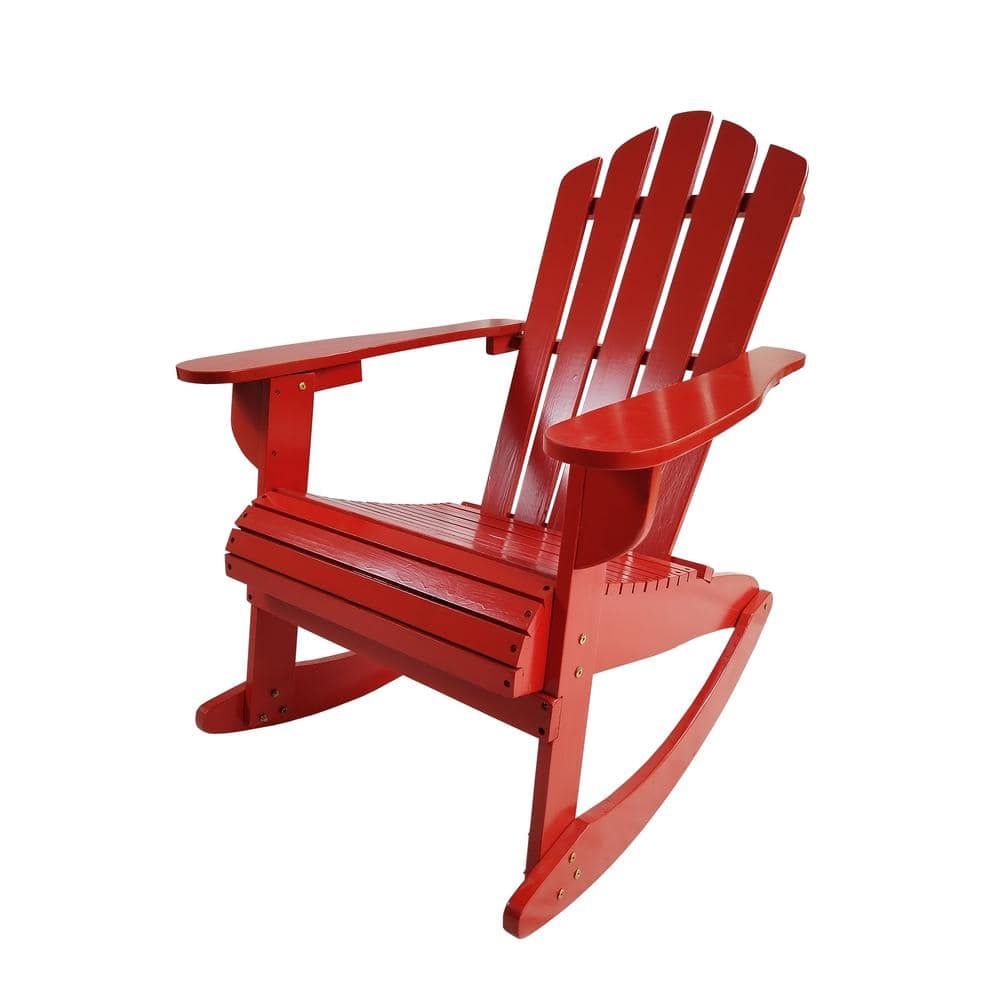 Zeus & Ruta 29.06 in. Width Red Wooden Outdoor Rocking Chair Adirondack ...