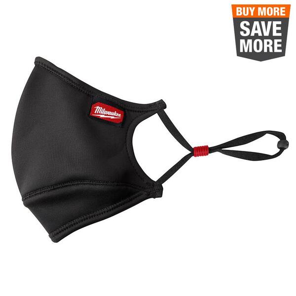 Milwaukee Large/X-Large Black 3-Layer Reusable Performance Face Mask ...