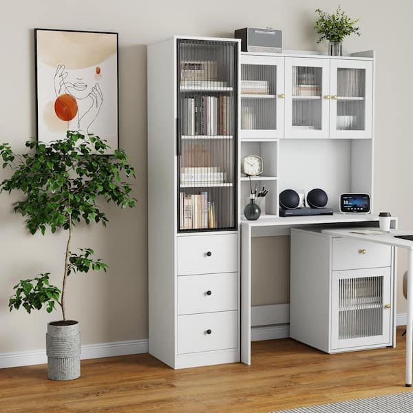 Noble House Rupert White Wood 70.9 in. Elegant Storage Cabinet with ...