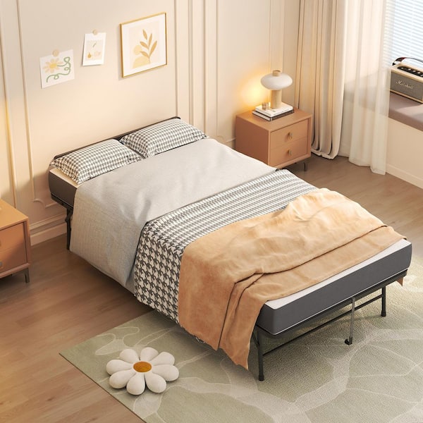 Black Twin Metal Rollaway Bed w/Adjustable Headboard Folding Bed 5 ...