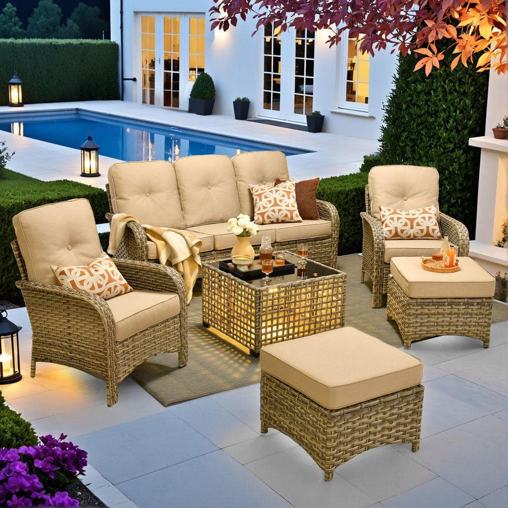 Toject Beverly Gray 6-Piece Wicker Outdoor Patio Conversation Sofa ...