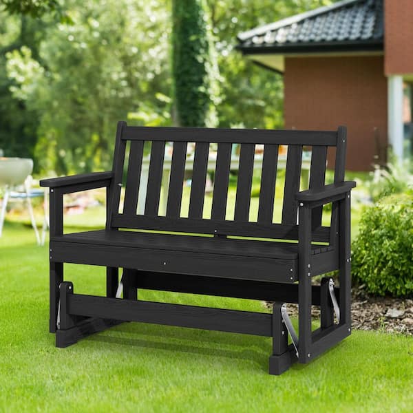 JEAREY HDPE Black Outdoor Bench, 2 Person Plastic Glider Rocking Chair ...