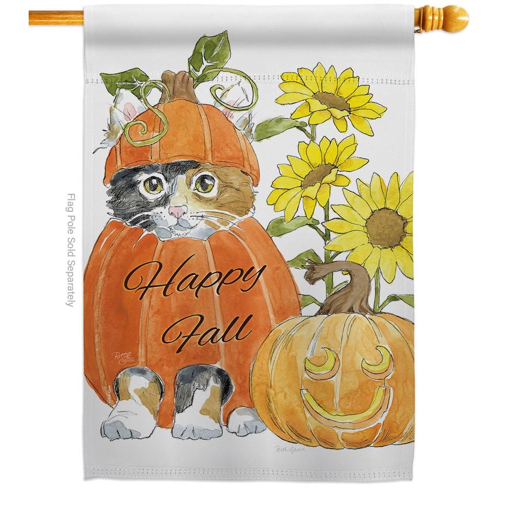 Breeze Decor 28 in. x 40 in. Happy Pumpkin Kitty Fall House Flag Double ...