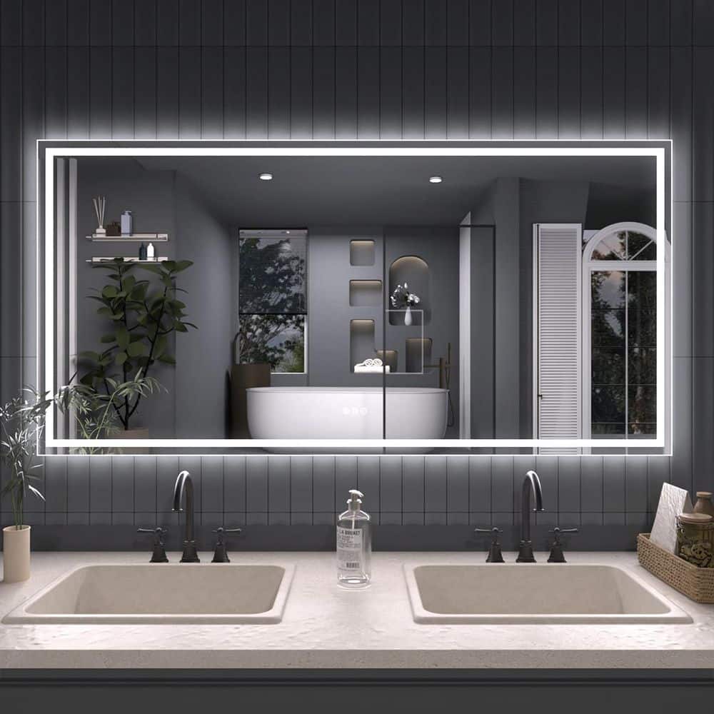 tydex Zen 72 in. W x 36 in. H Rectangular Frameless LED Light Anti-Fog Wall Bathroom Vanity ...