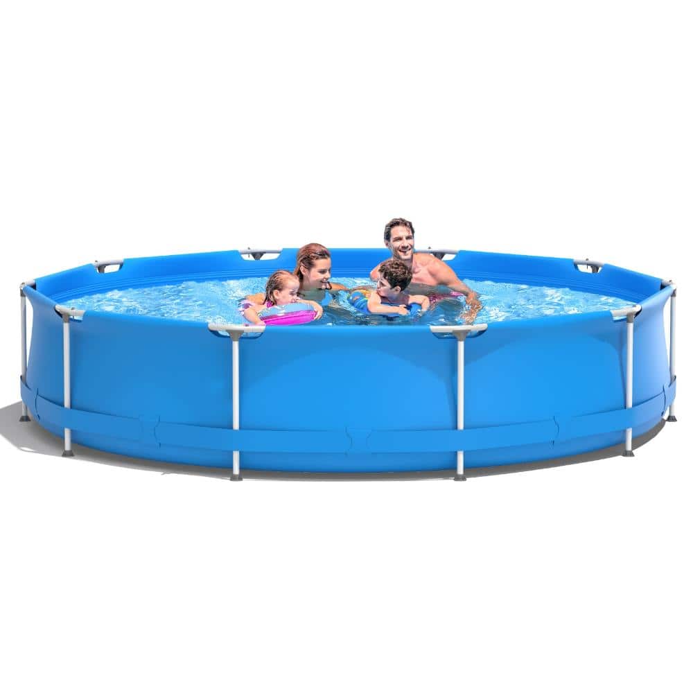 SKONYON 12 ft. Round 30 in. D Above Ground Swimming Pool with Cover and ...