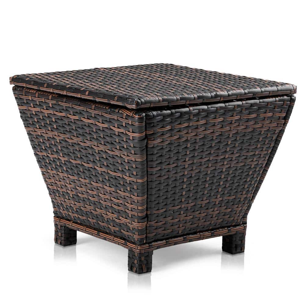 20 in. Brown Wicker Outdoor Storage Side Table